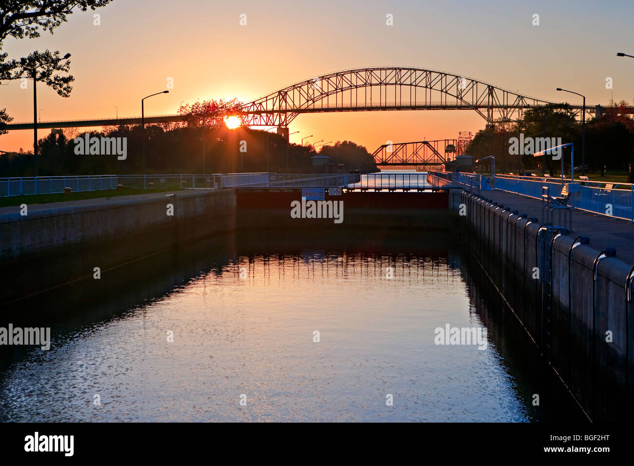 International Bridge across the St Mary's River seen from the Soo Locks ...