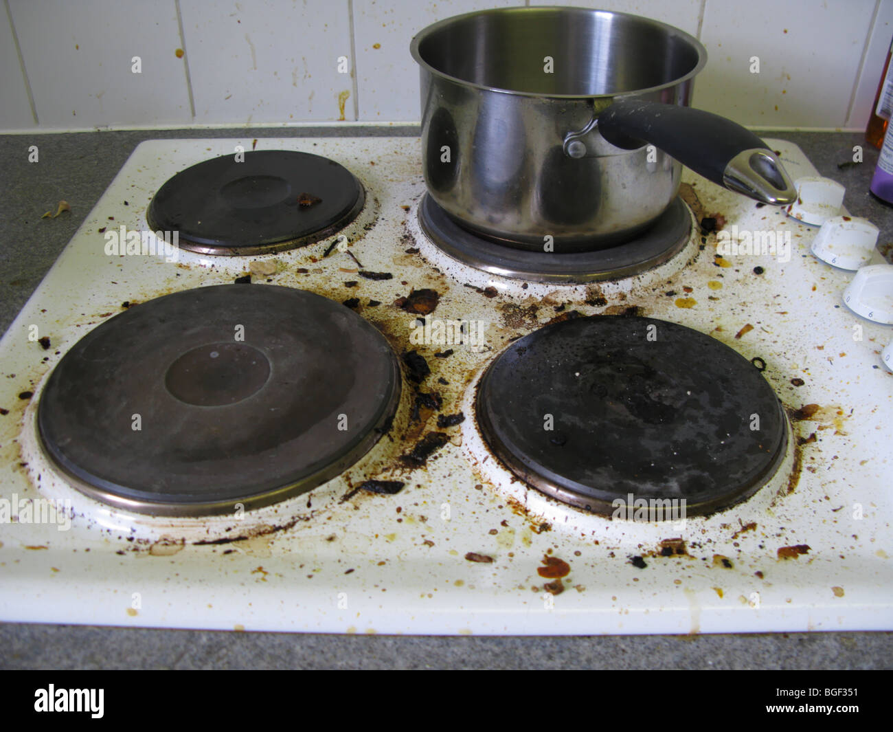 Disgustingly dirty electric cooker in a shared kitchen in a university ...