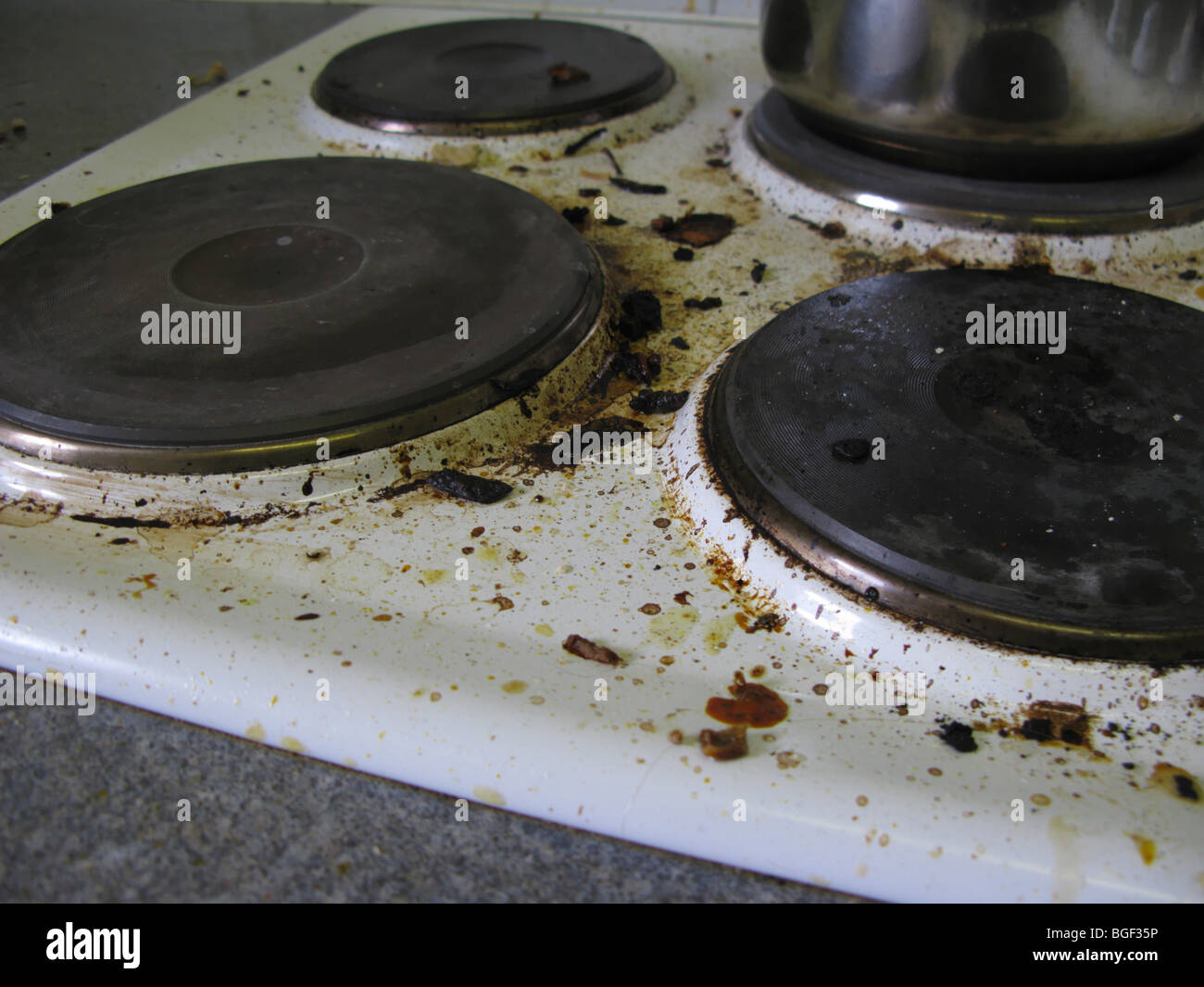 Disgustingly dirty electric cooker in a shared kitchen in a university ...
