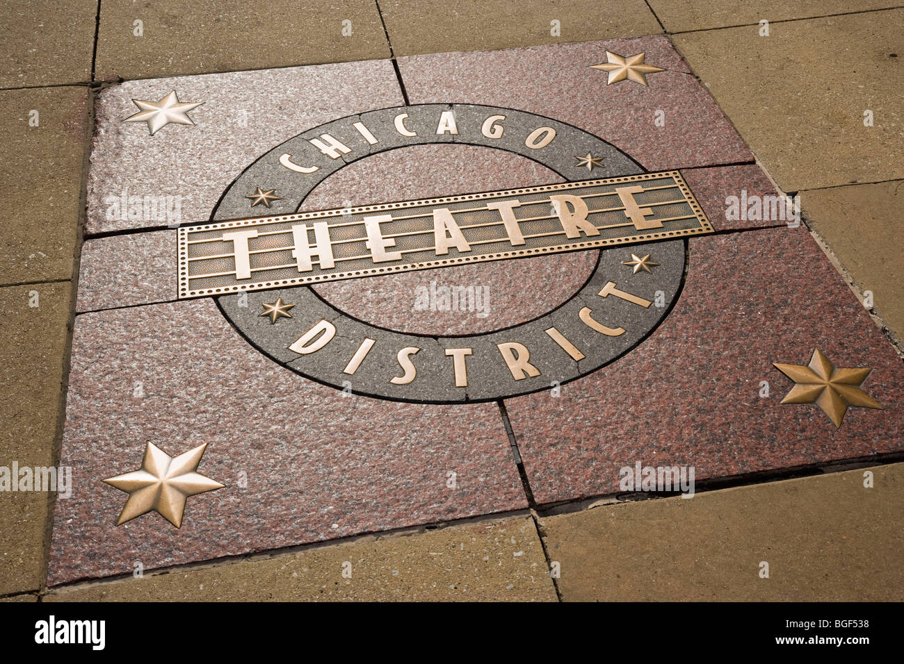 Chicago Theatre District sign on sidewalk, Chicago, Illinois, USA Stock ...