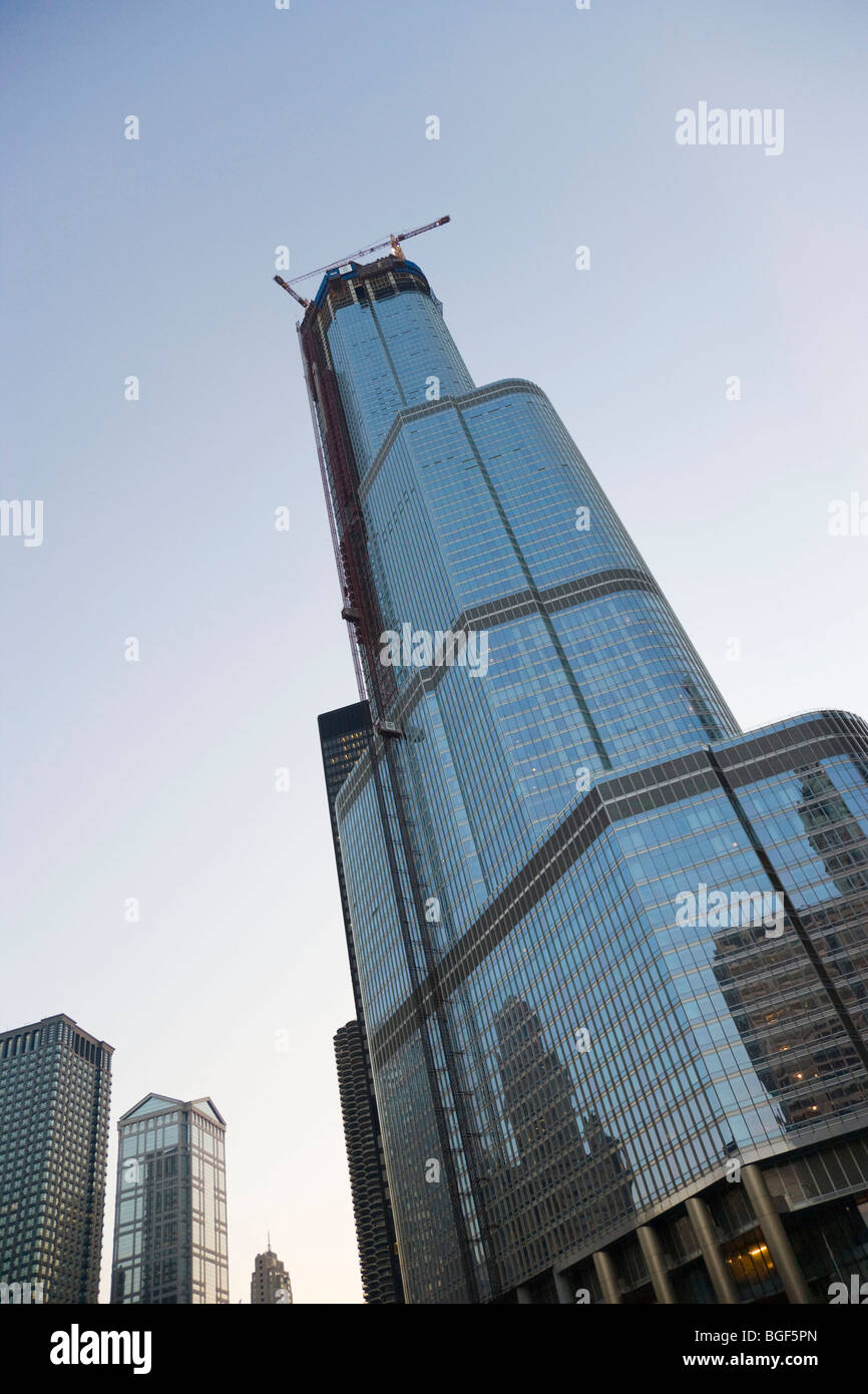 Trump tower under construction at dusk, Chicago, Illinois, USA Stock ...