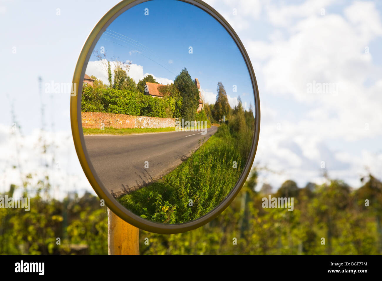 A roadside traffic mirror, to show any oncoming traffic round the bend ...