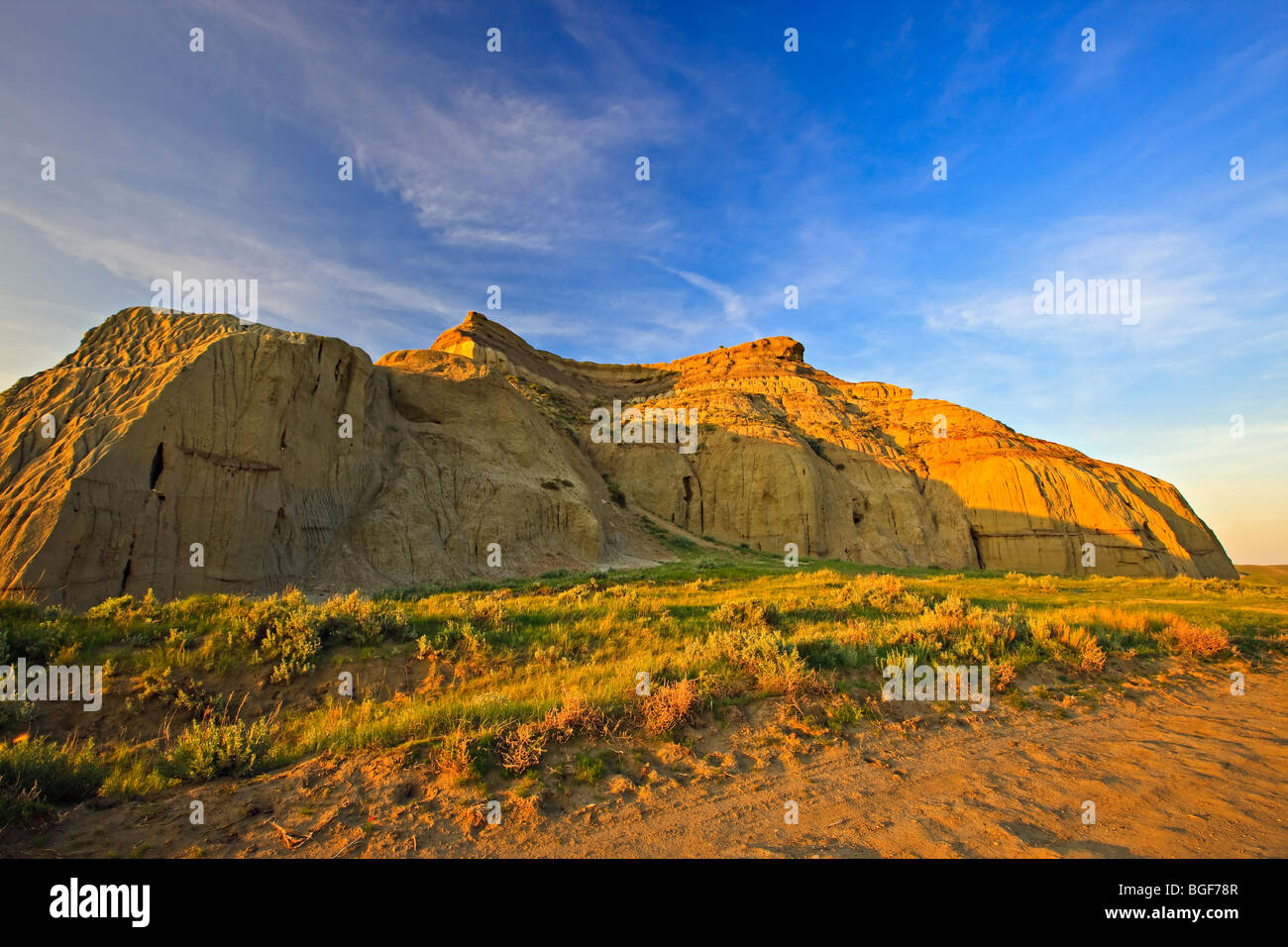 Castle Butte during sunset in the Big Muddy Badlands, Southern ...