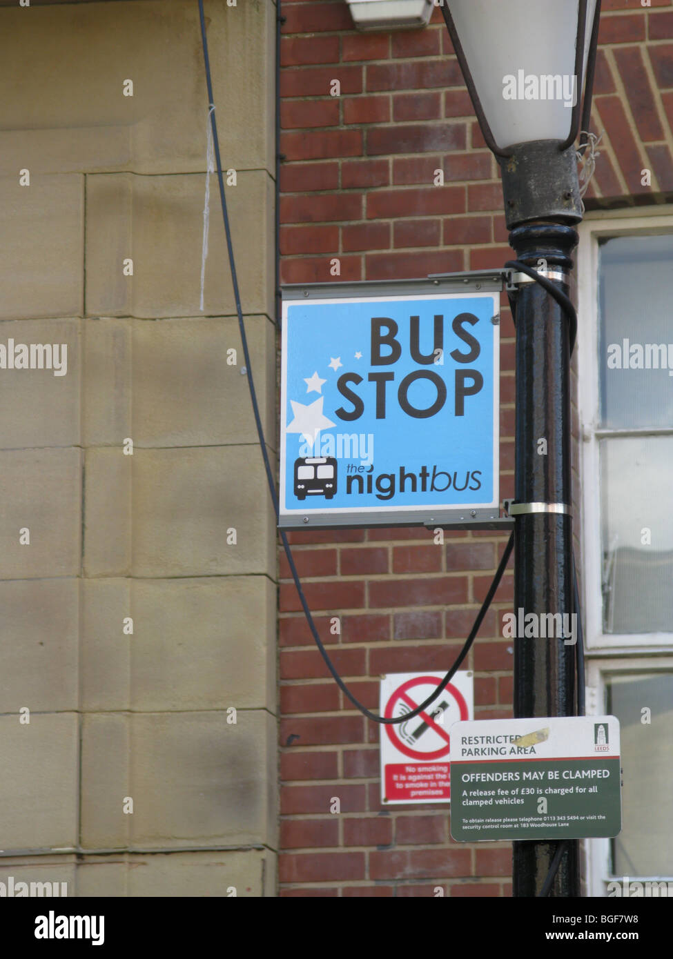 bus stop on Leeds University campus outside student union building for ...
