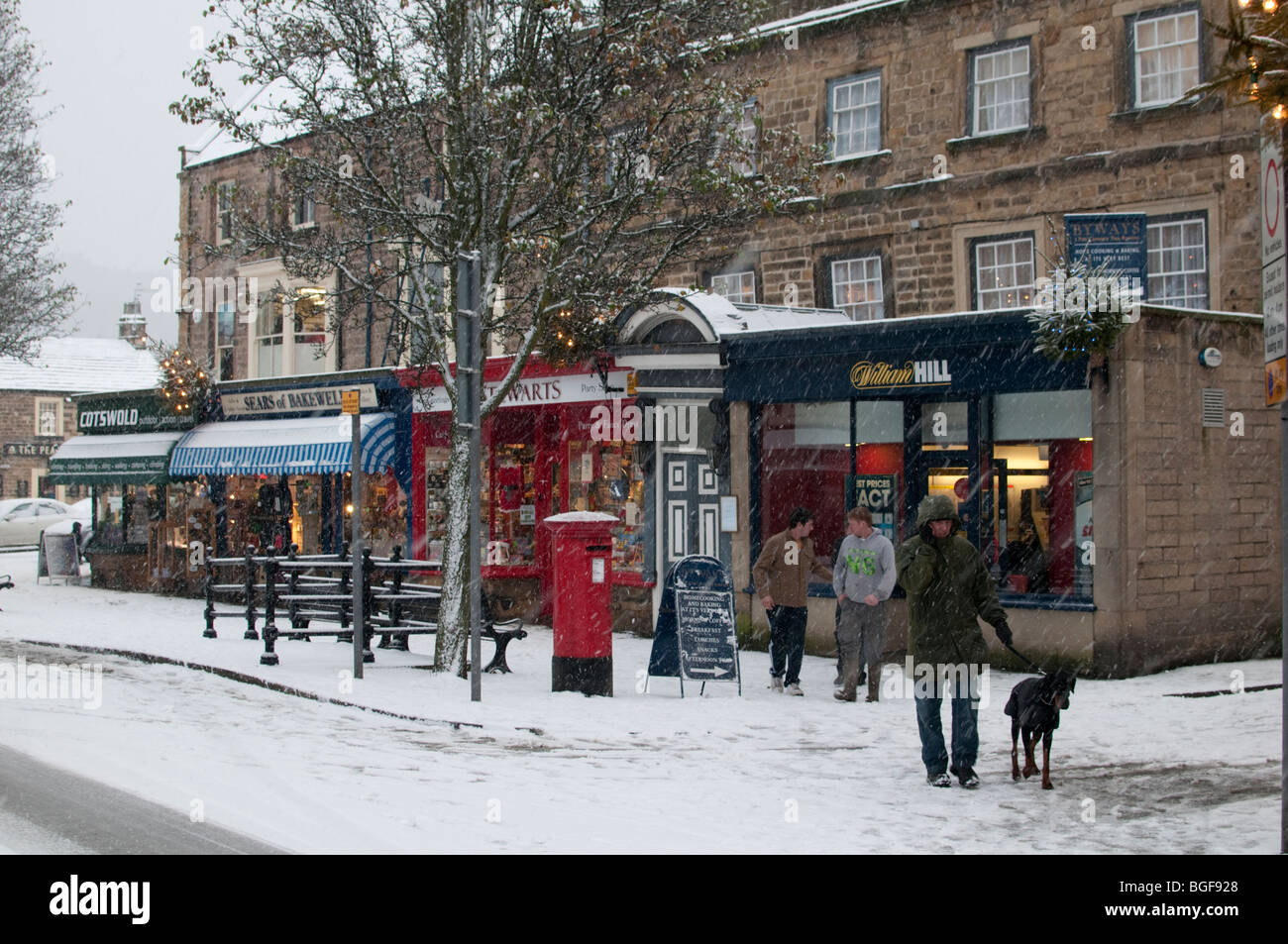 Bakewell shops in the Peak District Derbyshire after heavy snow ...