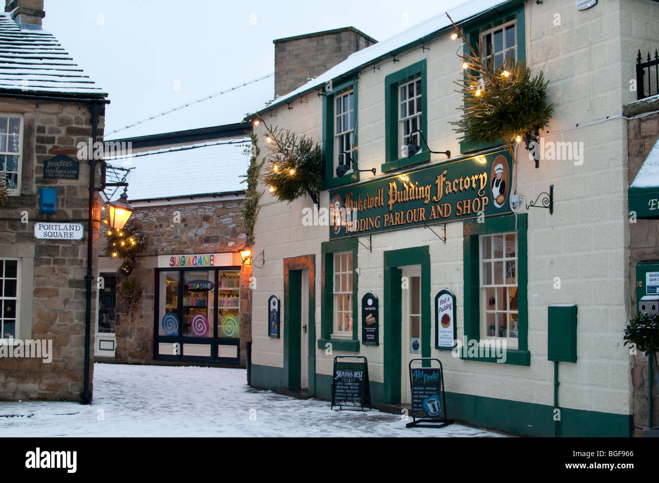 Bakewell village/town in the Peak District Derbyshire after heavy snow ...