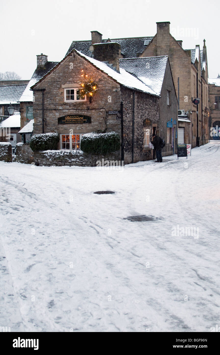 Bakewell village/town in the Peak District Derbyshire after heavy snow ...