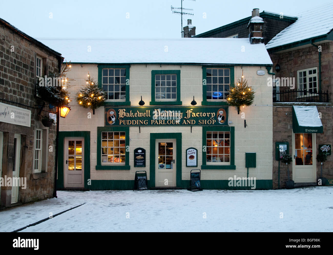 Bakewell village/town in the Peak District Derbyshire after heavy snow ...