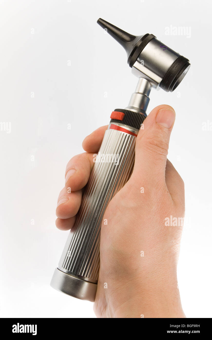 Hand Holding Medical Equipment Otoscope From Side, Isolated on White ...