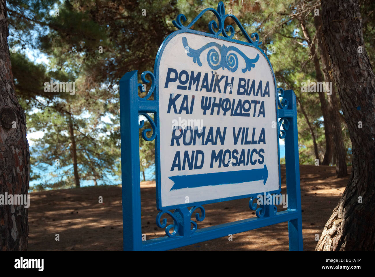 Signpost at Skala on the Island of Kephalonia on the West Coast of ...