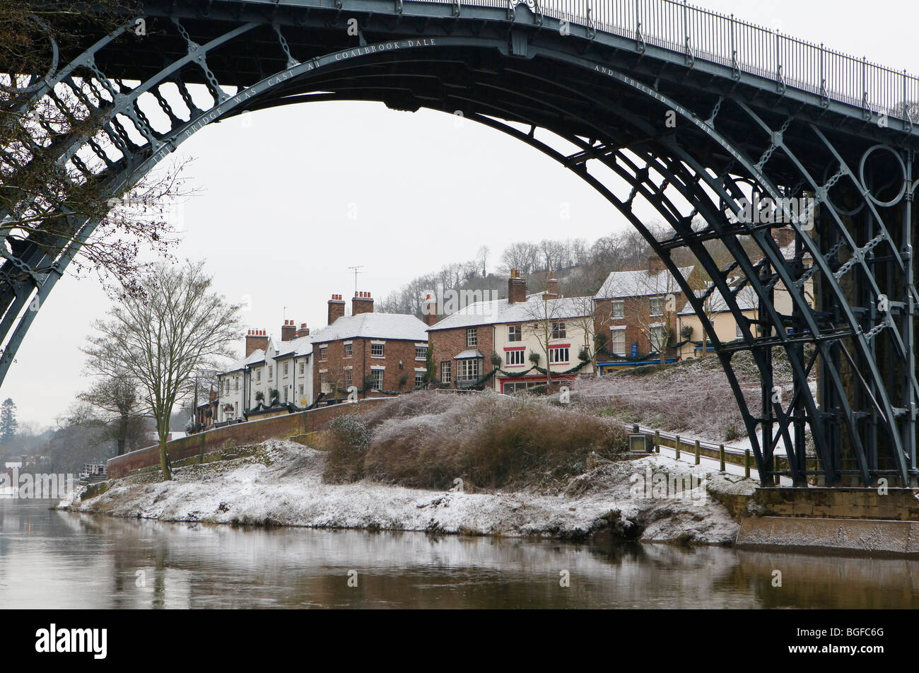 The Ironbridge in Ironbridge, Telford, Shropshire in snow during Winter ...