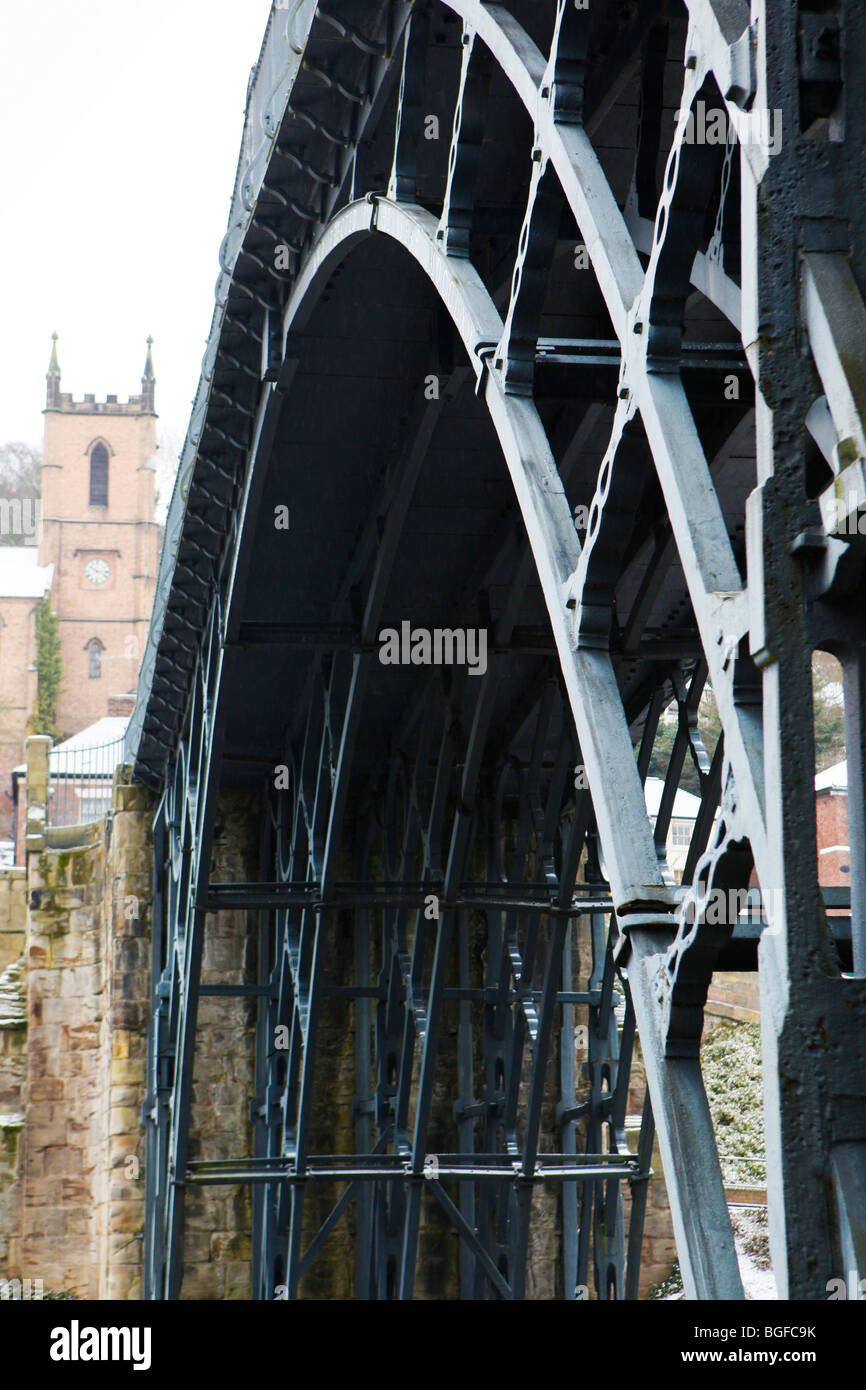 The Ironbridge in Ironbridge, Telford, Shropshire in snow during Winter ...