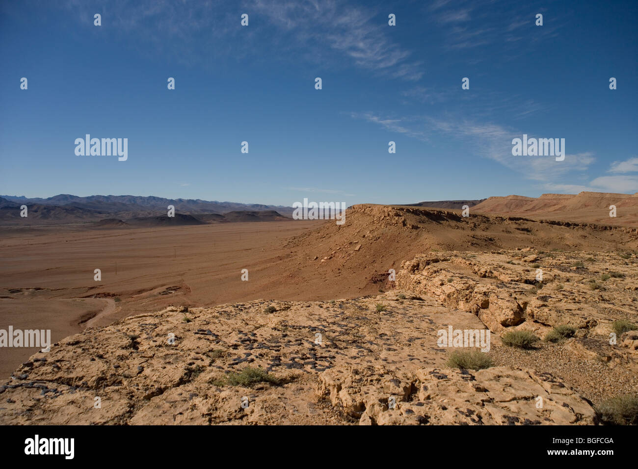 Escarpment and dry river bed in the Sahara desert near Tinerhir a small ...