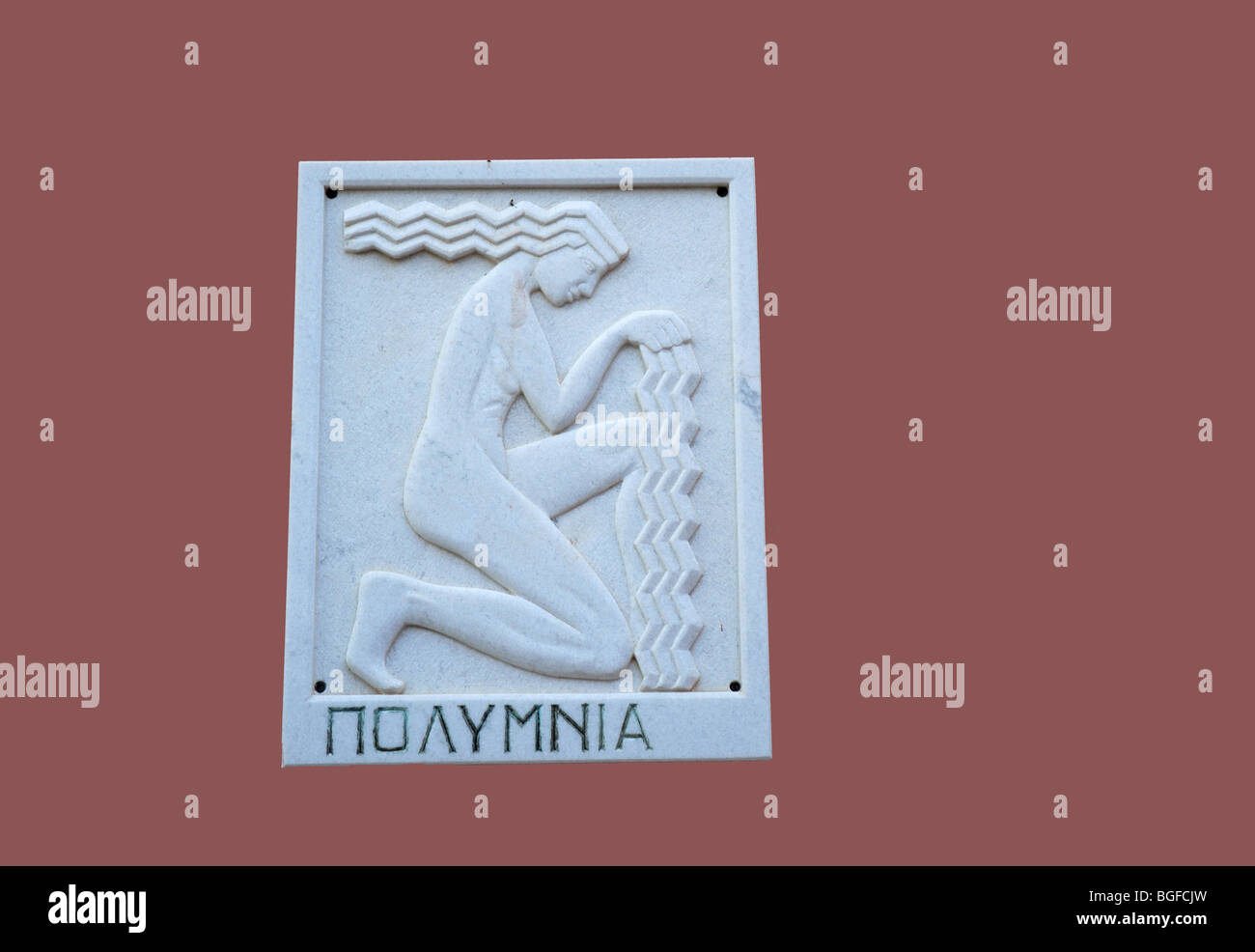 Plaque of Polymnia, one of the Nine Muses on the Island of Kephalonia on the West Coast of ...