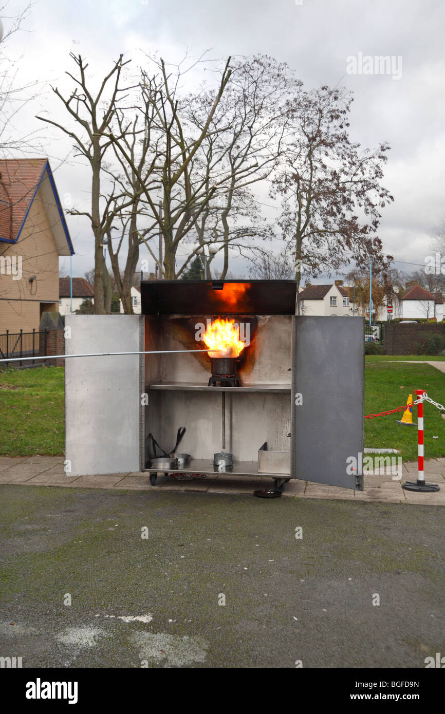 Second of a seven image sequence showing a London Fire Brigade chip pan ...
