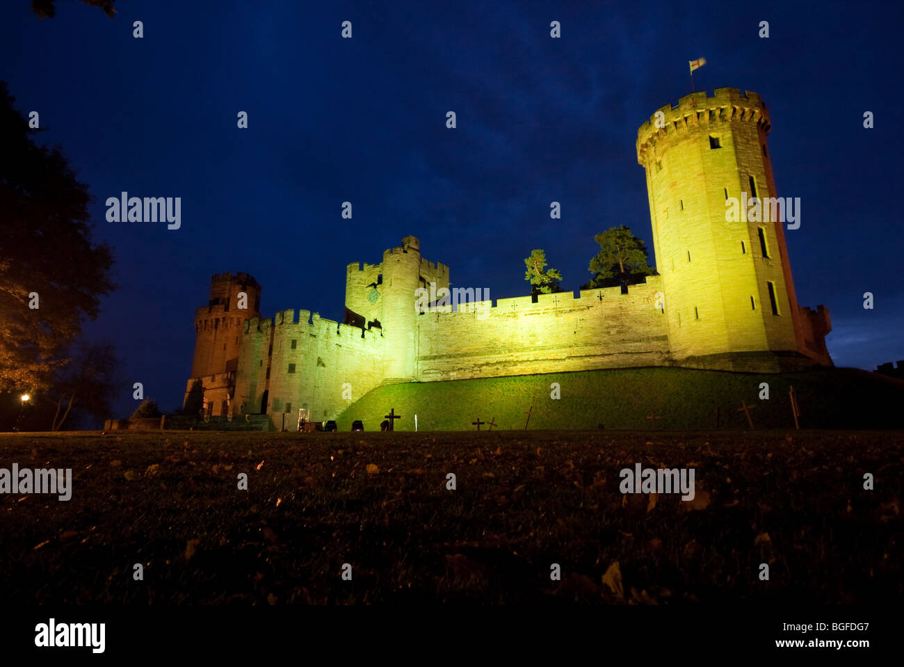 Warwick Castle Illuminated at Night Stock Photo - Alamy