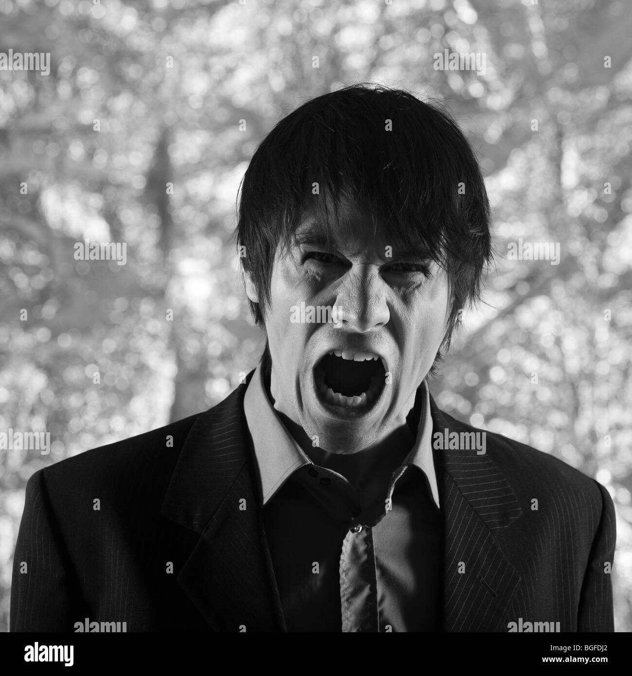 Studio shot of an handsome and expressive man on isolated silver ...