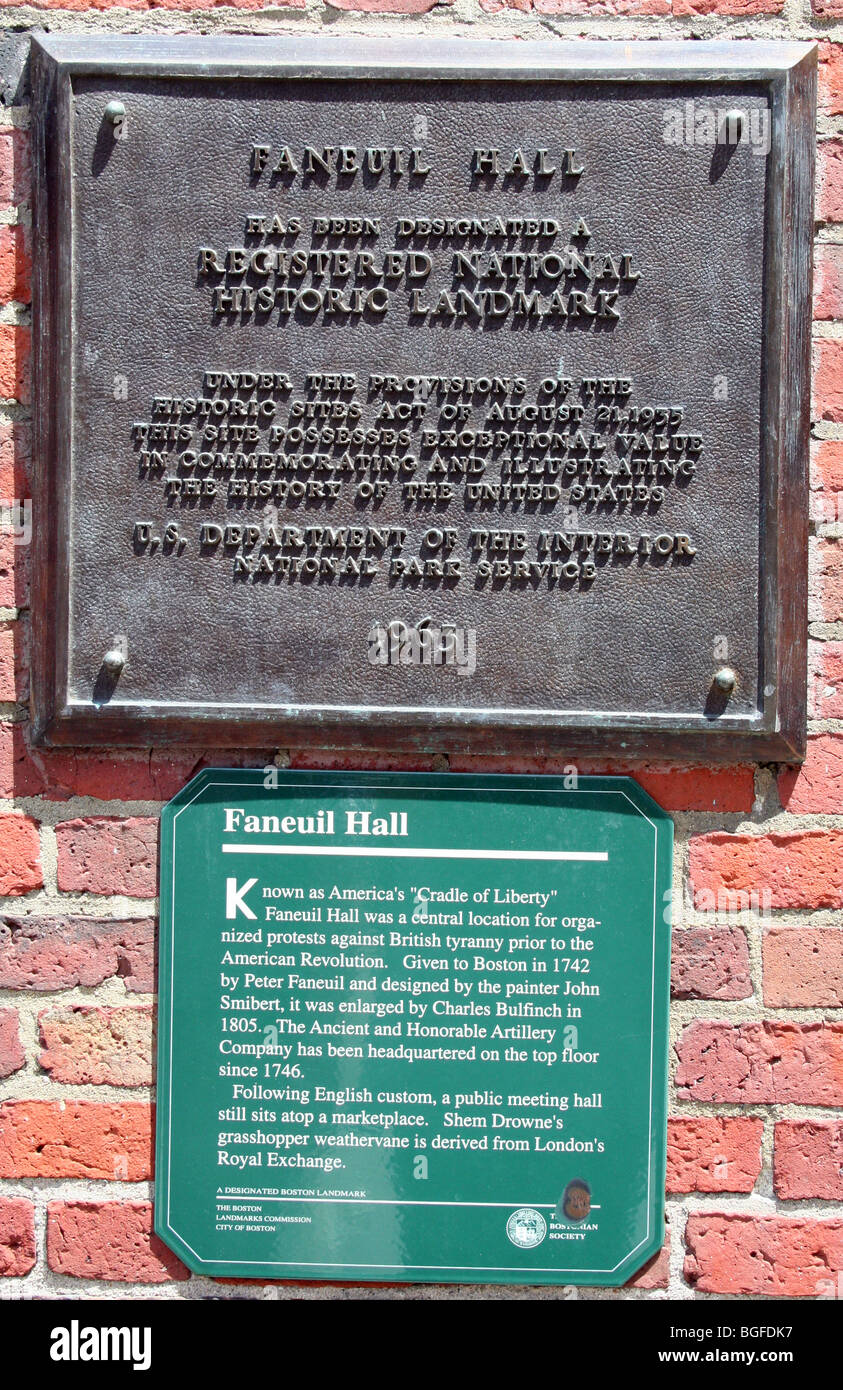 Faneuil Hall Plaque Boston Massachusetts USA Stock Photo - Alamy