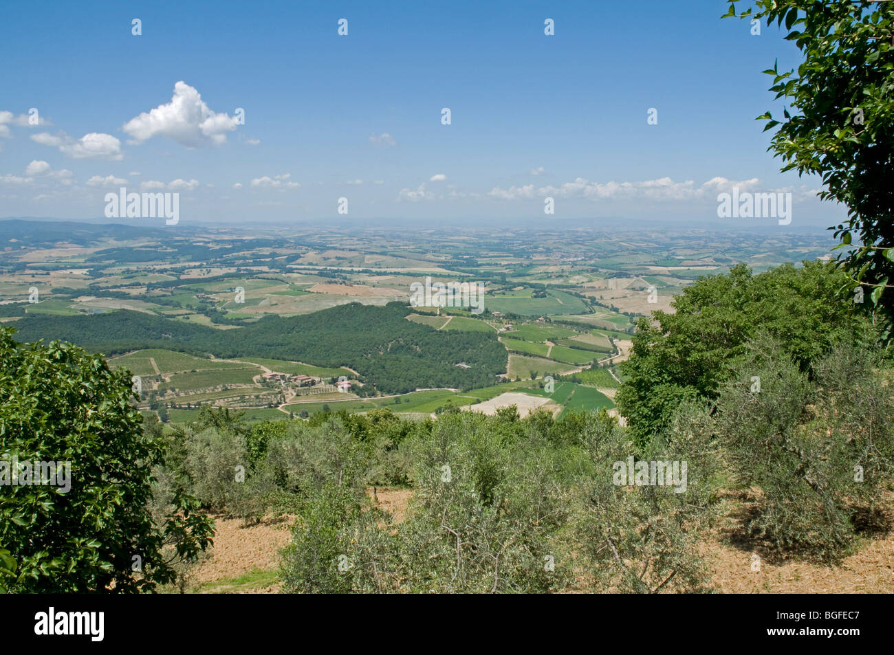 The Tuscan countryside looking north from the hilltop town of ...