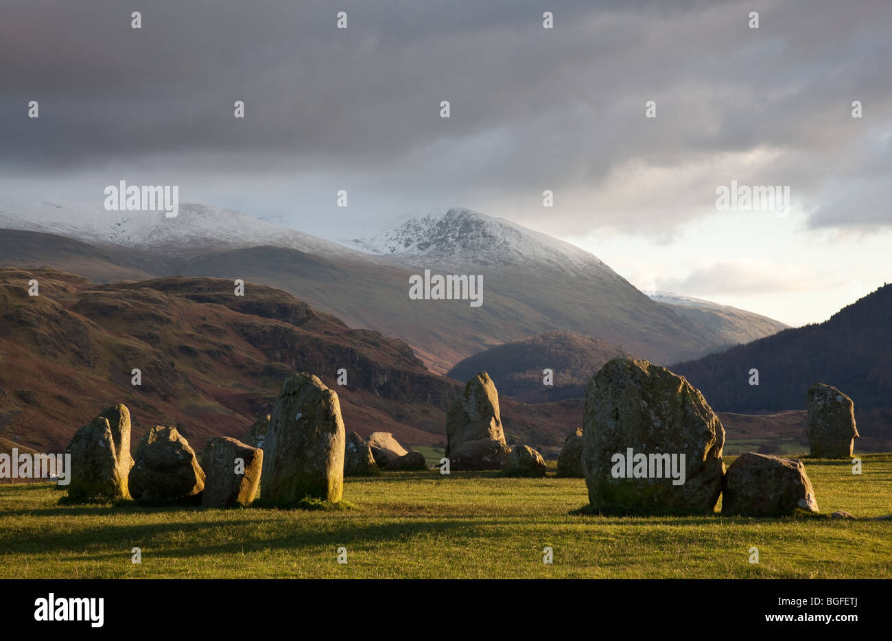 Castlerigg Stone Circle and the Helvellyn range with Stybarrow Dodd and ...