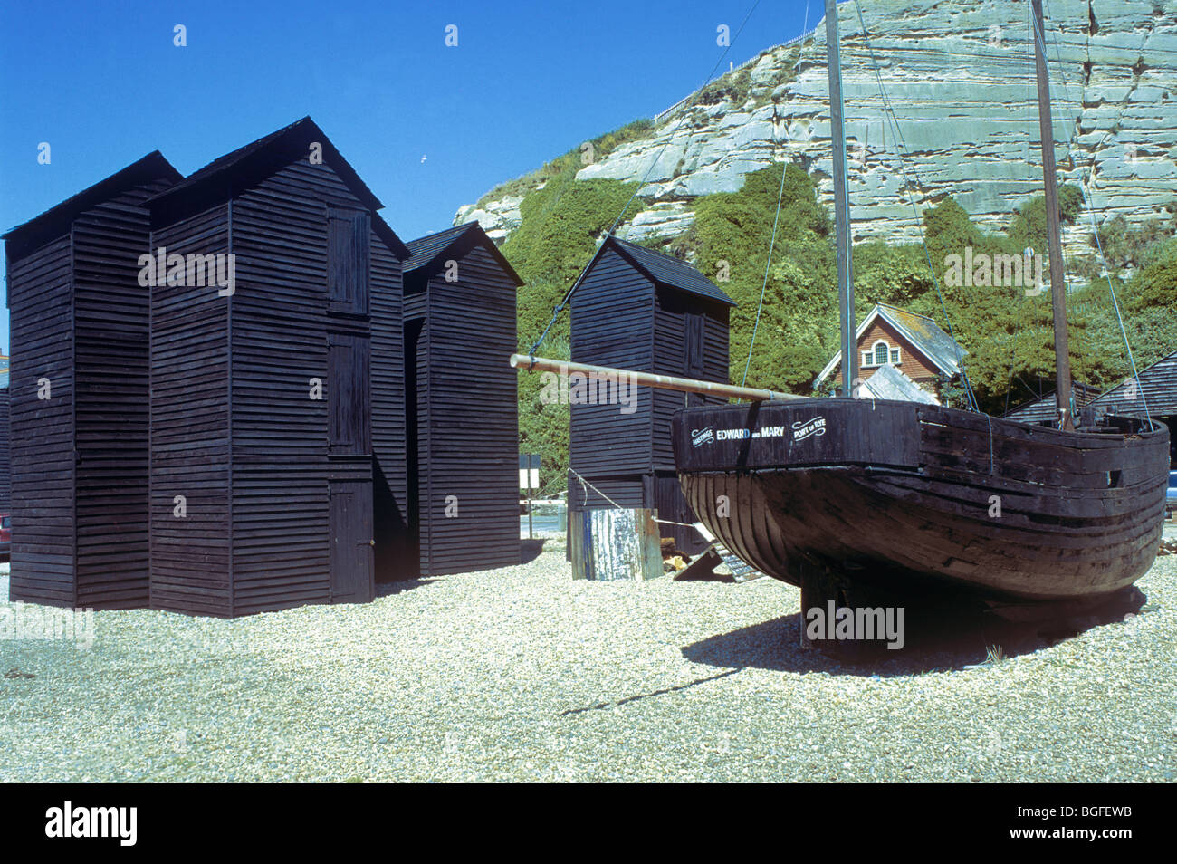 Hastings Old Town, The Stade, Net drying Sheds fish fishing nets Sussex ...