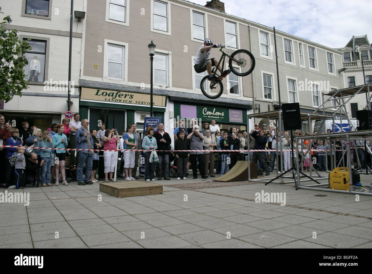 Scottish trials rider Danny MacAskill pulls stunts in front of a crowd ...