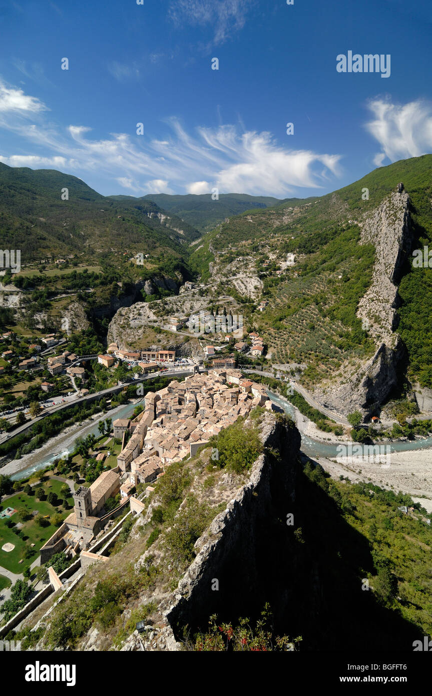 Aerial View over the Fortified Town of Entrevaux & the Upper Var River ...