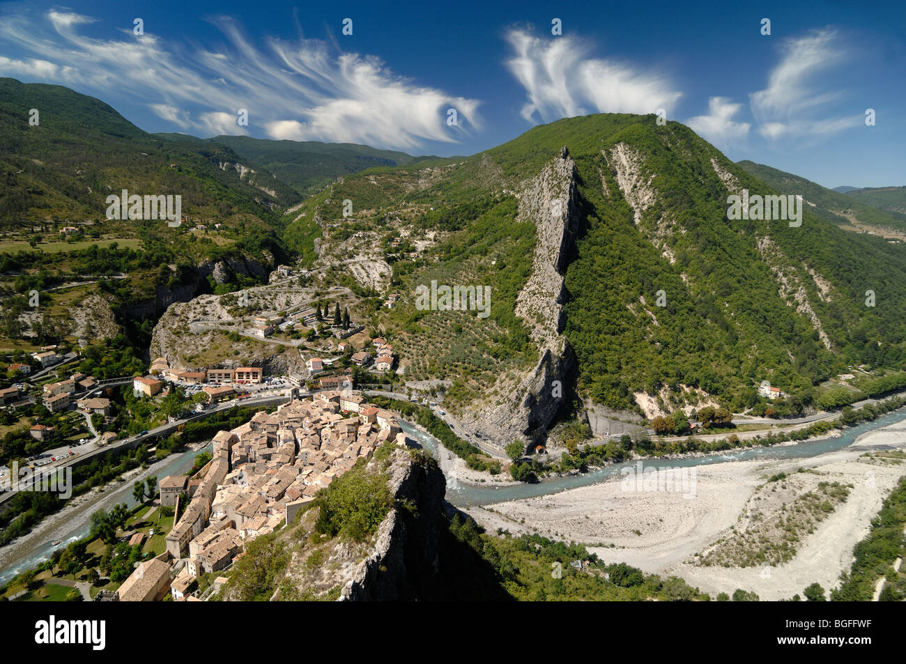Panoramic Aerial View over the Fortified Town of Entrevaux & the Upper ...