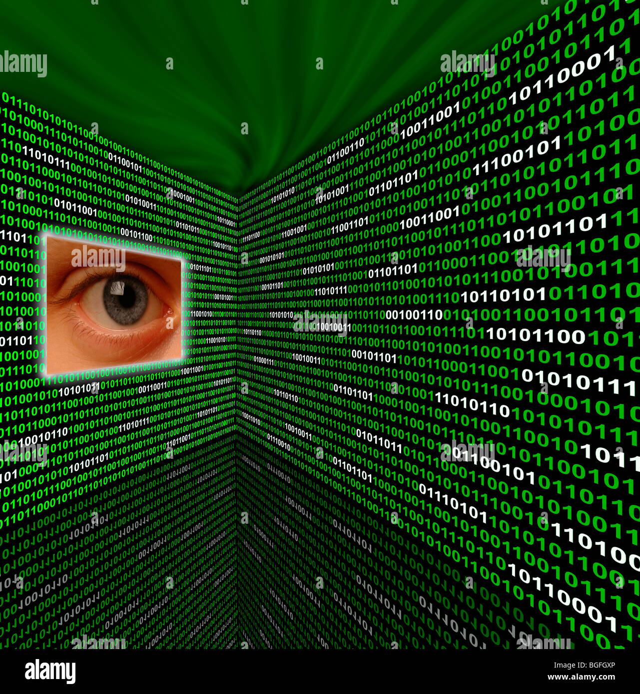 Spyware eye scanning binary code wall Stock Photo - Alamy