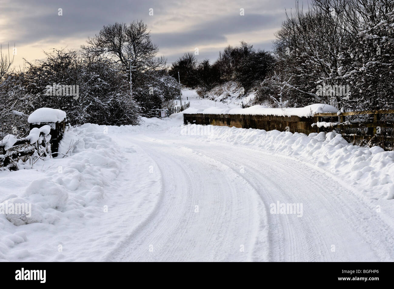 Snow covered country road in Northern England Stock Photo - Alamy