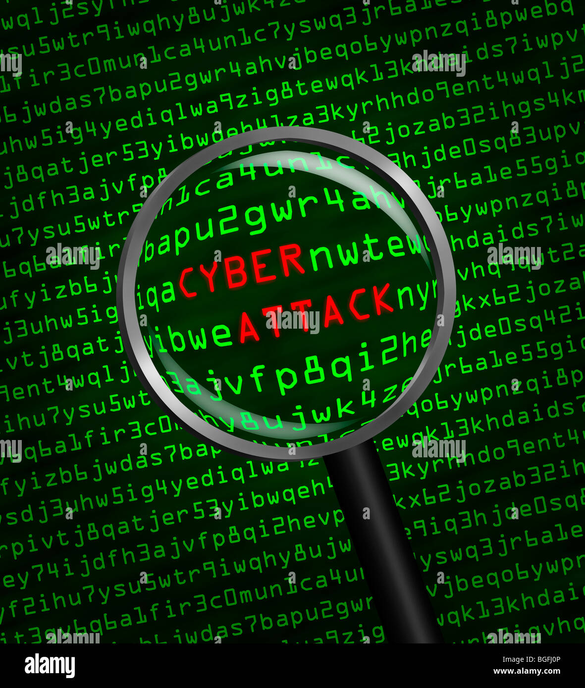 The words Cyber Attack revealed in computer machine code through a ...