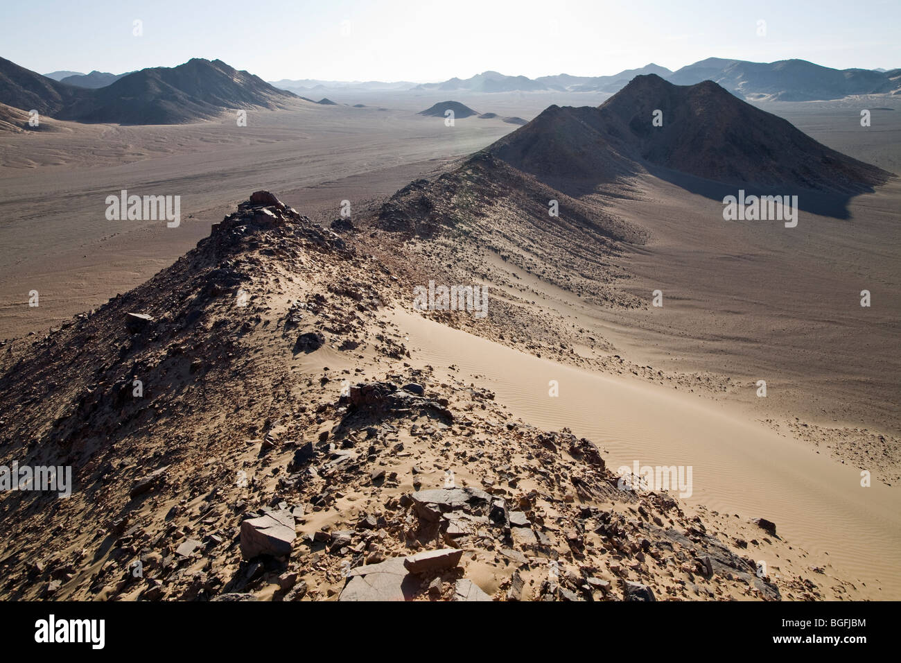 Shot taken from mountain ridge of landscape in the Eastern Desert of ...