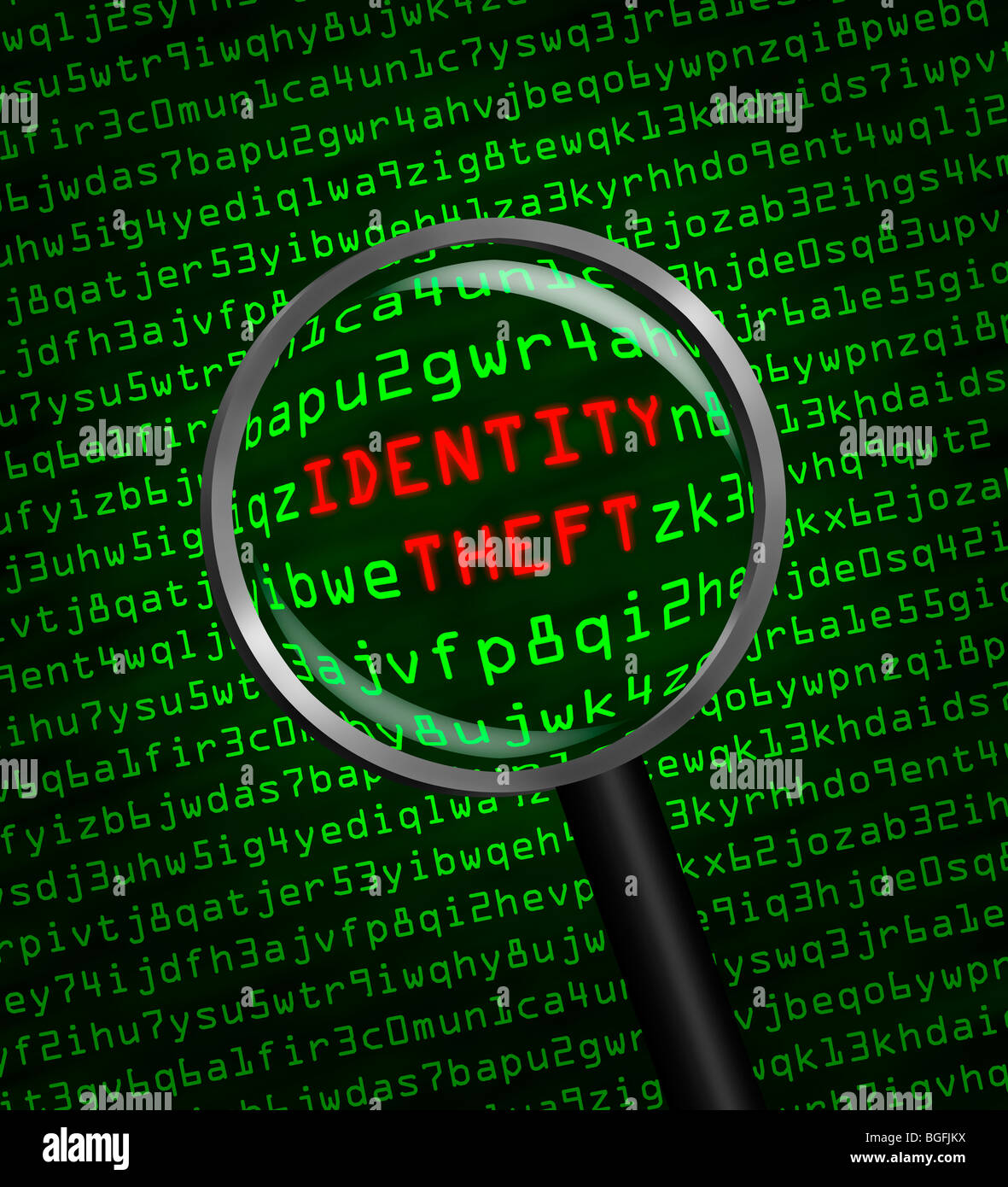 The words Identity Theft revealed in computer machine code through a ...