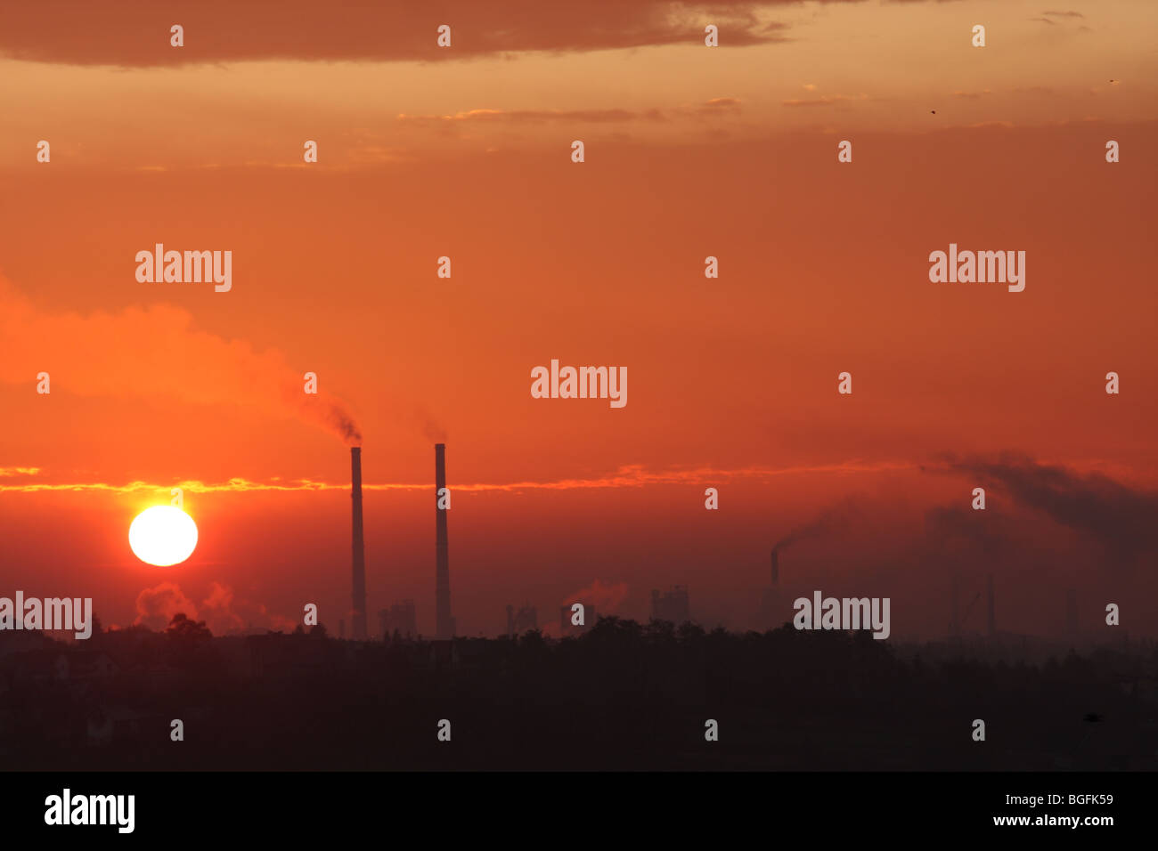 Sunset over steel factory. Cracow, Nowa Huta Stock Photo - Alamy