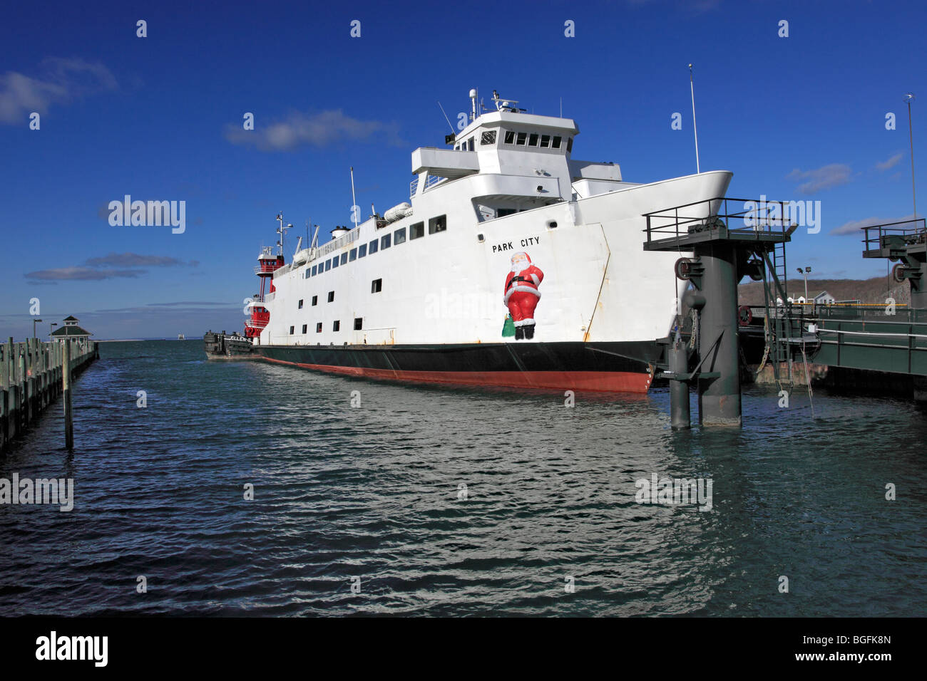 Car and passenger ferry in port, Port Jefferson, Long Island, NY Stock ...