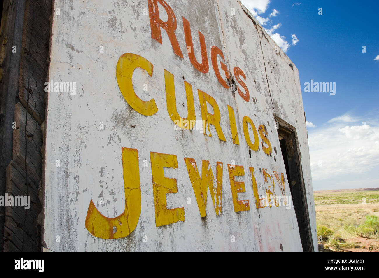 Close-up of a sign painted on the wall of the long-abandoned Painted ...