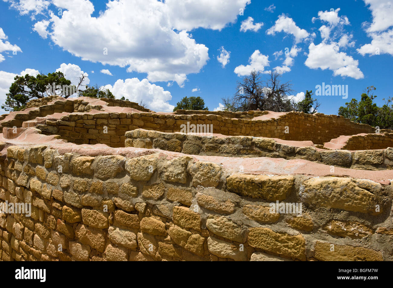 Rock walls in an ancient Native American structure at Mesa Verde ...