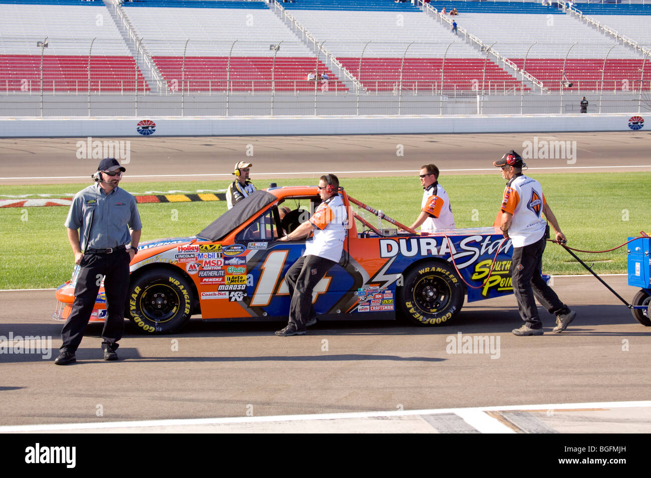 Crew for Rick Crawford’s Circle Bar Ford staging the truck to qualify ...