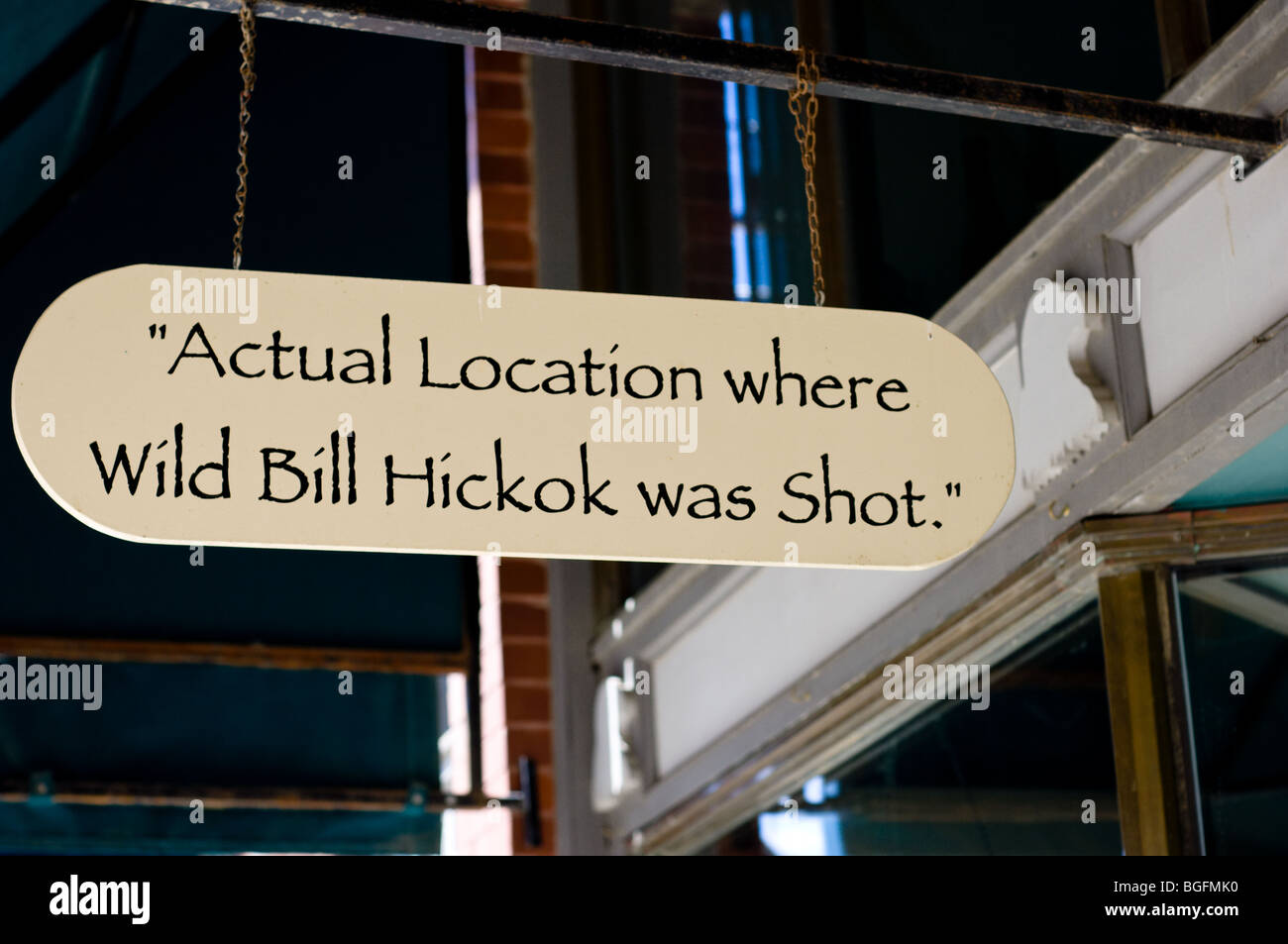 Sign pointing out the location where Wild Bill Hickock was shot in ...