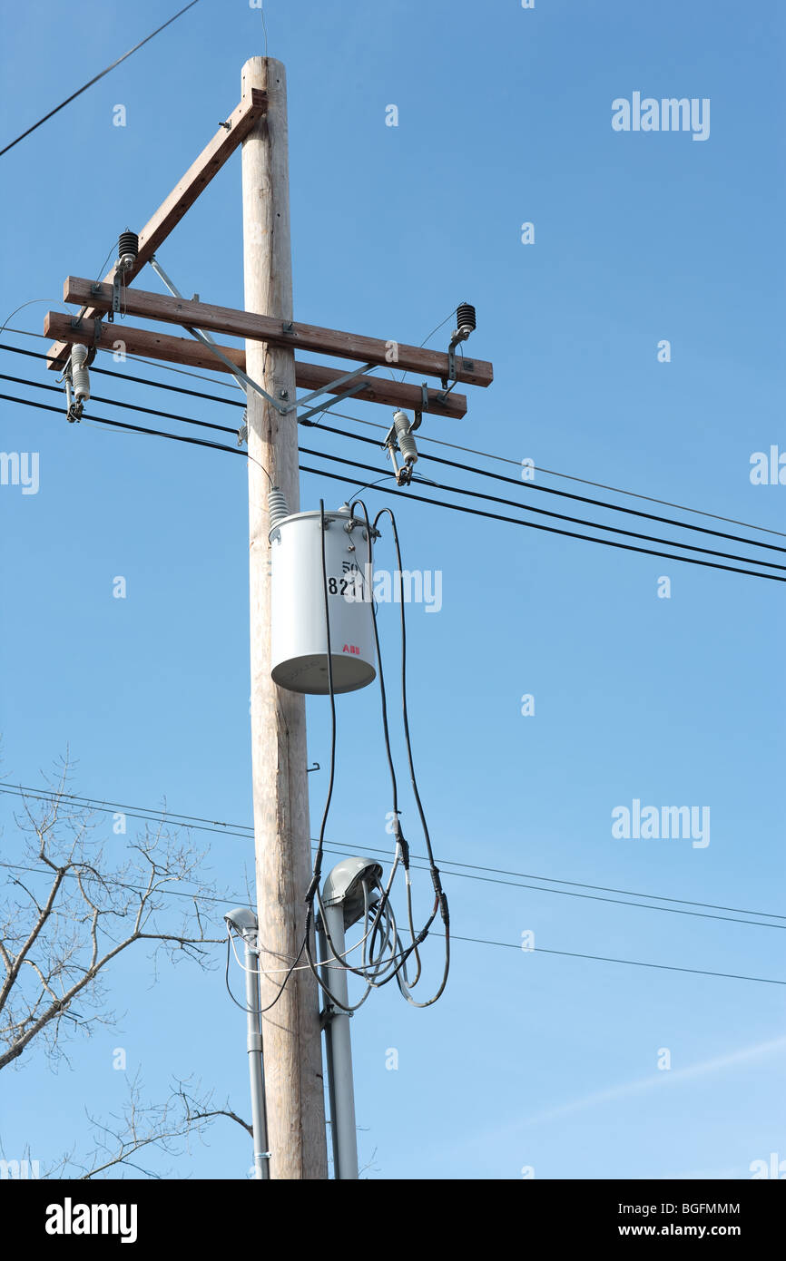 Electric lines and transformer on an electric pole Stock Photo - Alamy