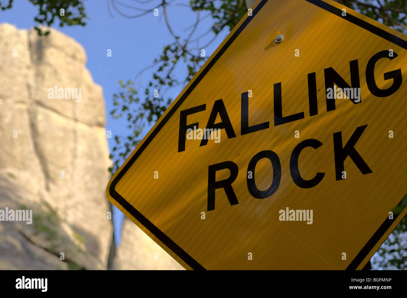 "Falling Rock" sign. Black Hills National Forest, South Dakota Stock ...