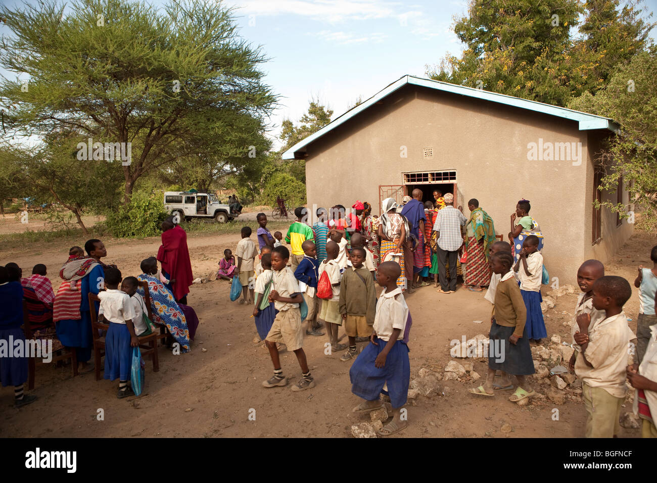 A crowd forms at a medical dispensary in Tanzania: Manyara Region ...
