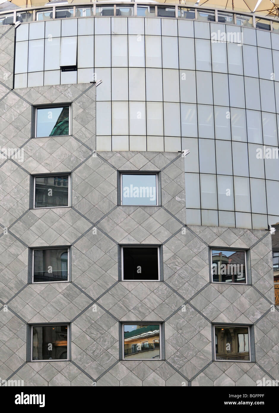 Detail of Facade of Postmodernist Haas-Haus Building in Vienna (Wien ...