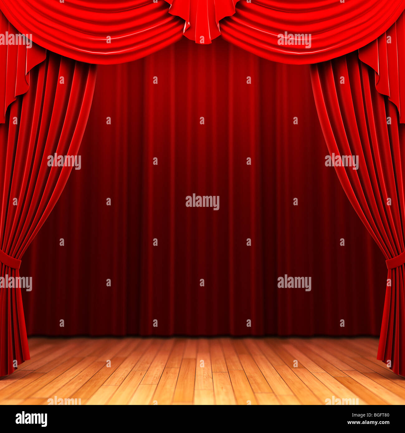 Red velvet curtain opening scene Stock Photo - Alamy