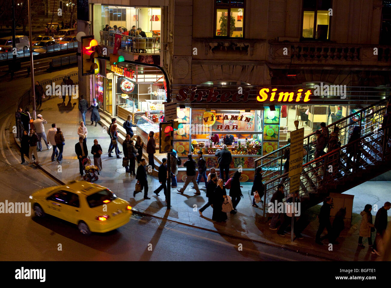 A busy street at night in Eminonu district, Istanbul, Turkey Stock ...
