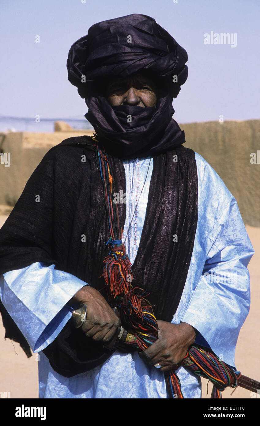 A Tuareg tribesman during the festival of Tabaski, KIdal, Northern Mali ...
