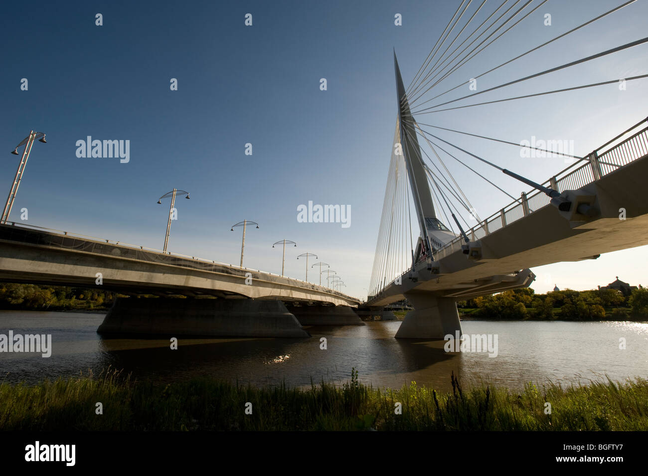 Pedestrian bridge, Esplanade Riel, Winnipeg, Manitoba, Canada Stock ...