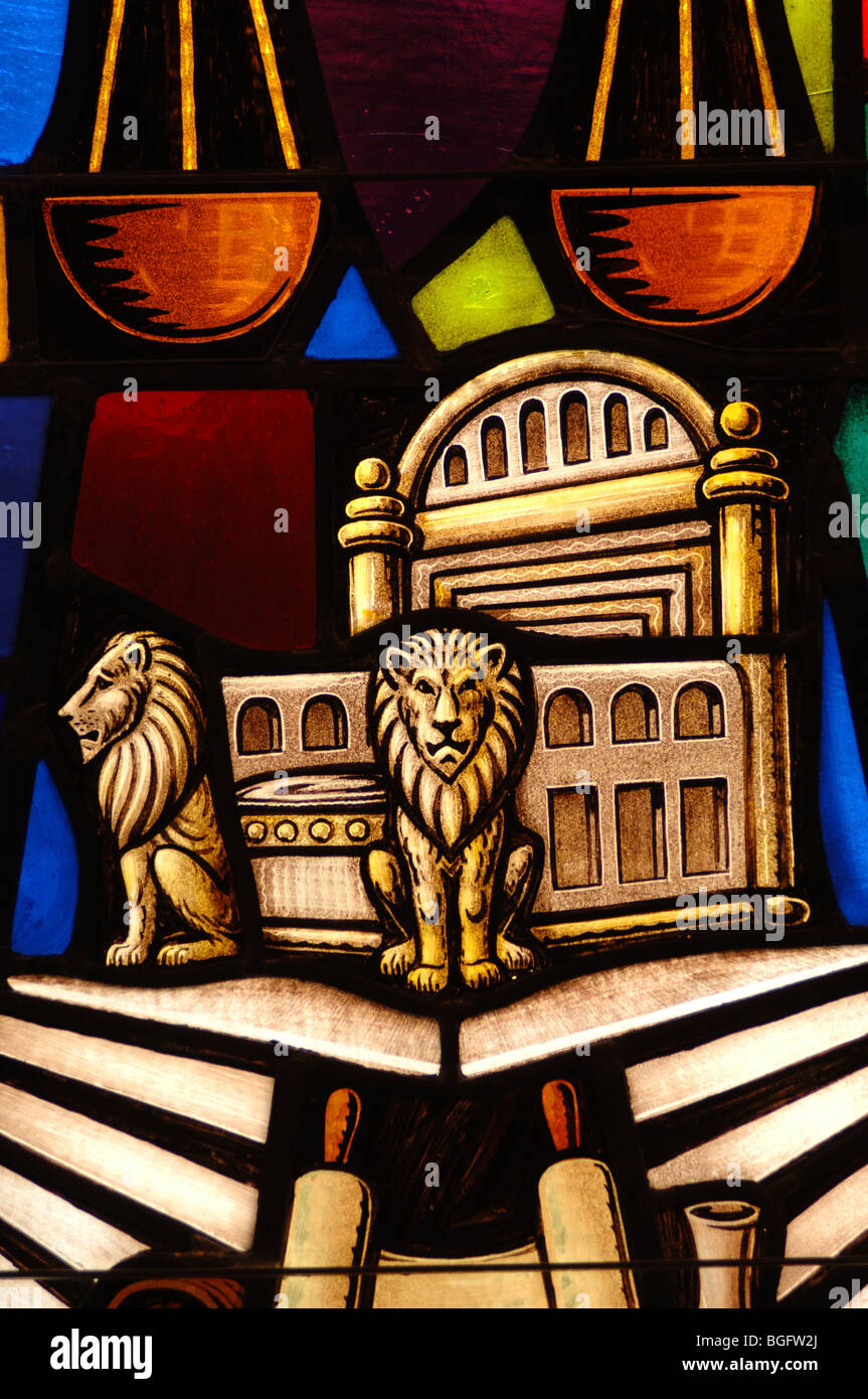 Stained glass window in synagogue Stock Photo - Alamy