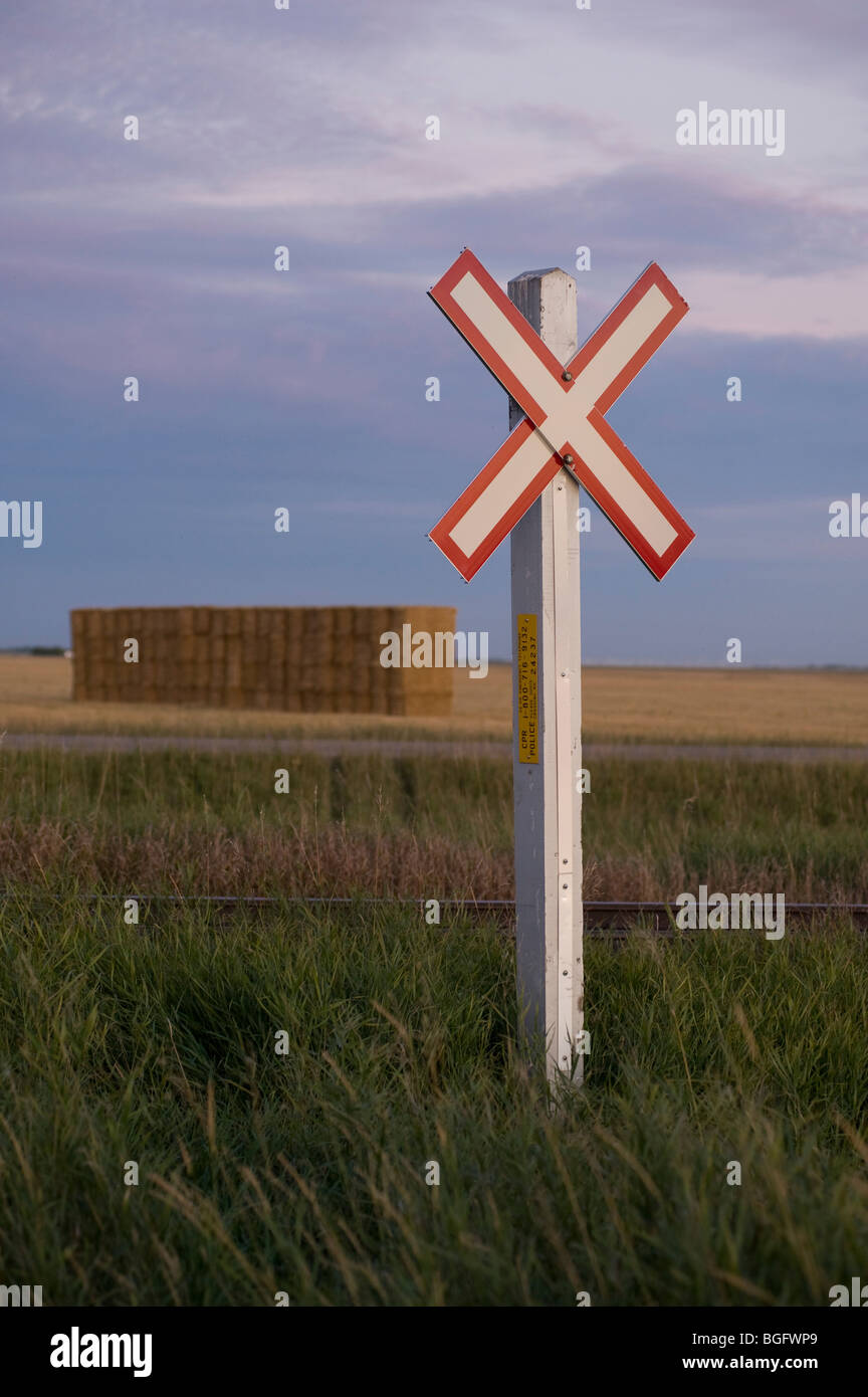 Railroad crossing sign, Manitoba, Canada Stock Photo - Alamy