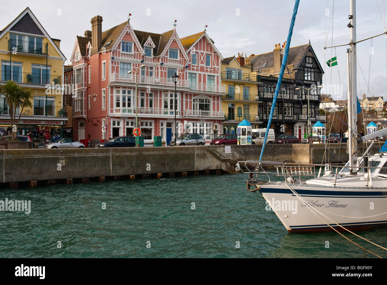Colourful old buildings on the "river front" in Dartmouth, Devon Stock ...